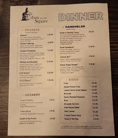 Urban on the Square Menu | Winterset, IA | Checkle
