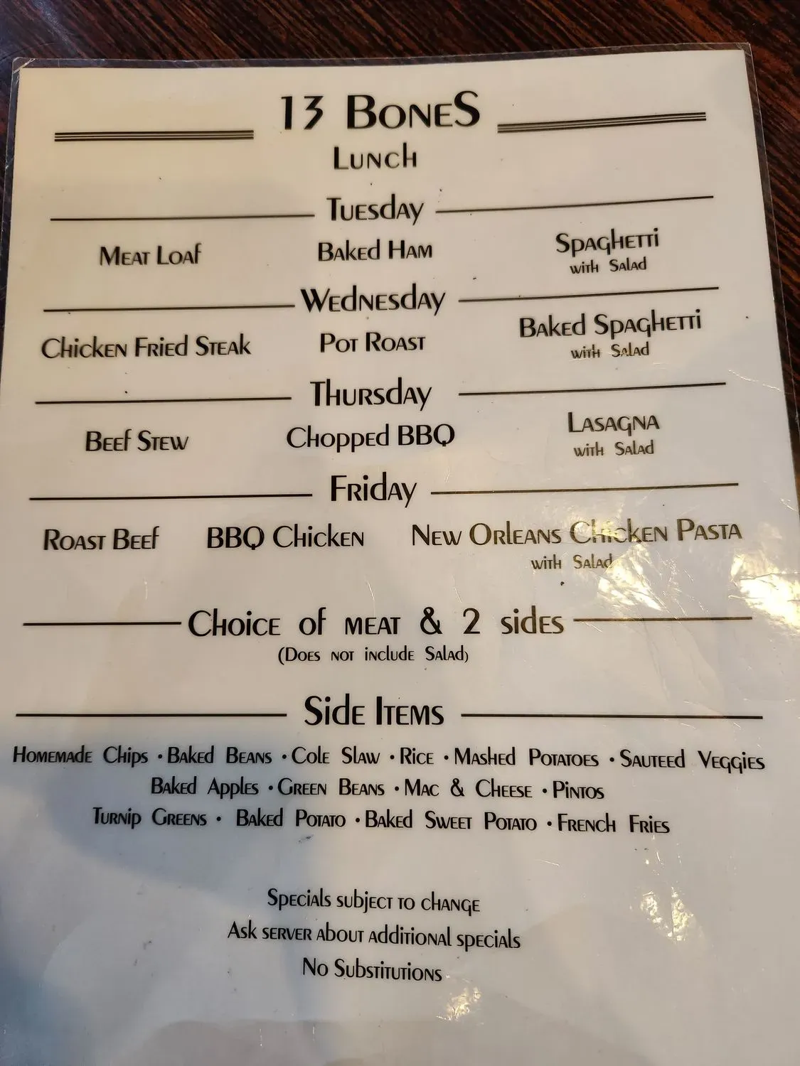 13 Bones Restaurant Menu - Updated October 2025