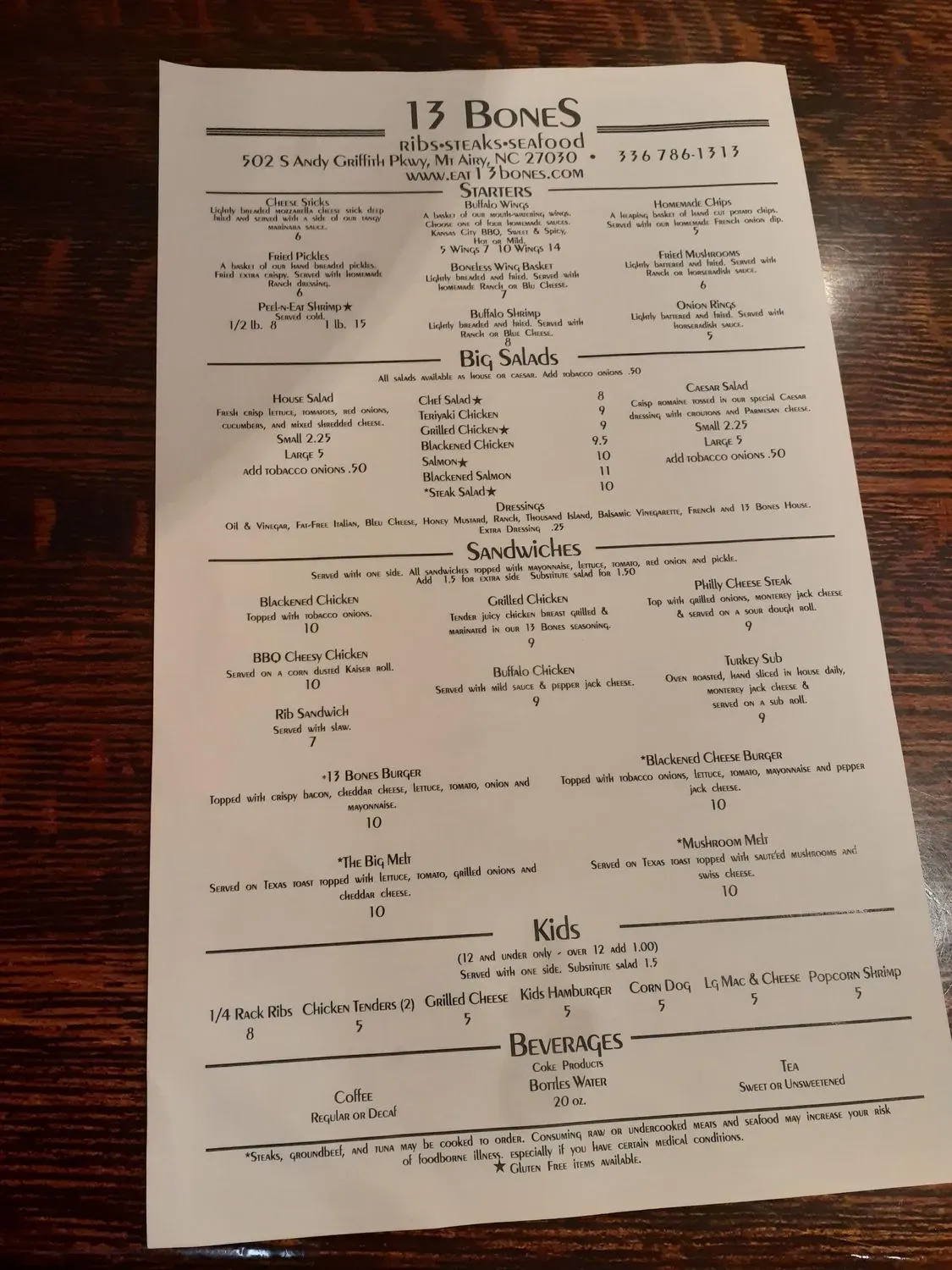 13 Bones Restaurant Menu - Updated October 2025