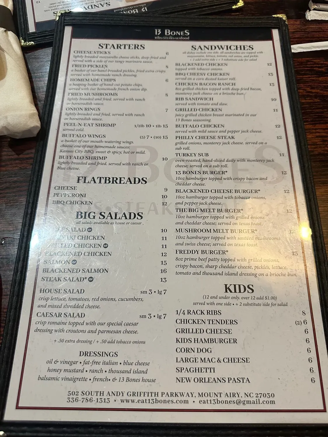 13 Bones Restaurant Menu - Updated October 2025