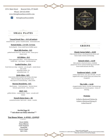 The Tap House Menu | Beacon Falls, CT | Checkle
