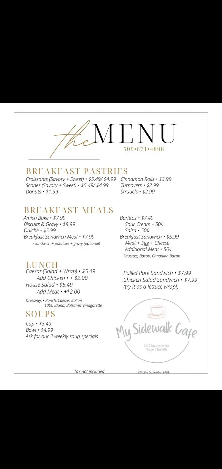 My Sidewalk Cafe Menu - Updated October 2025