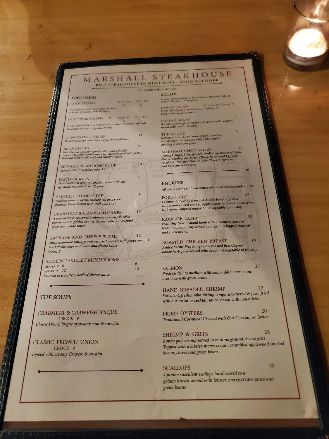 Marshall Steakhouse Menu - Updated October 2025