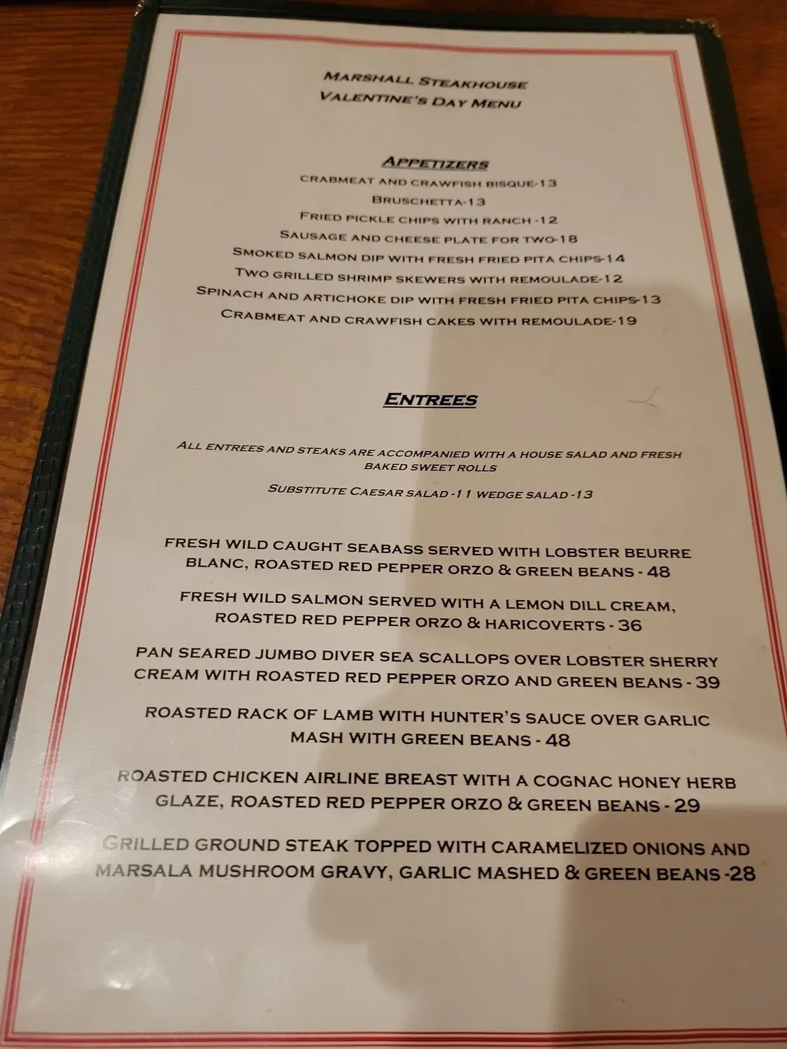 Marshall Steakhouse Menu - Updated October 2025