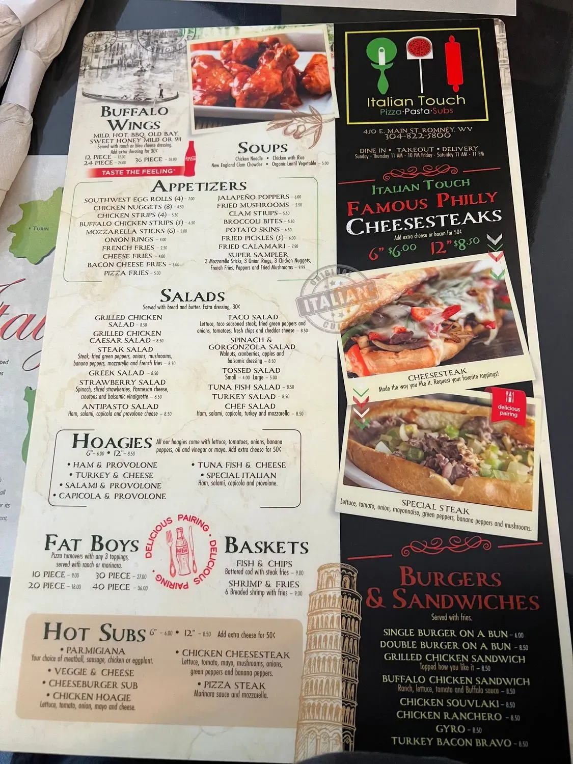 Italian Touch Menu - Updated October 2025