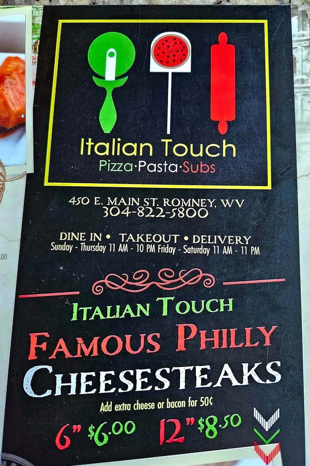 Italian Touch Menu - Updated October 2025