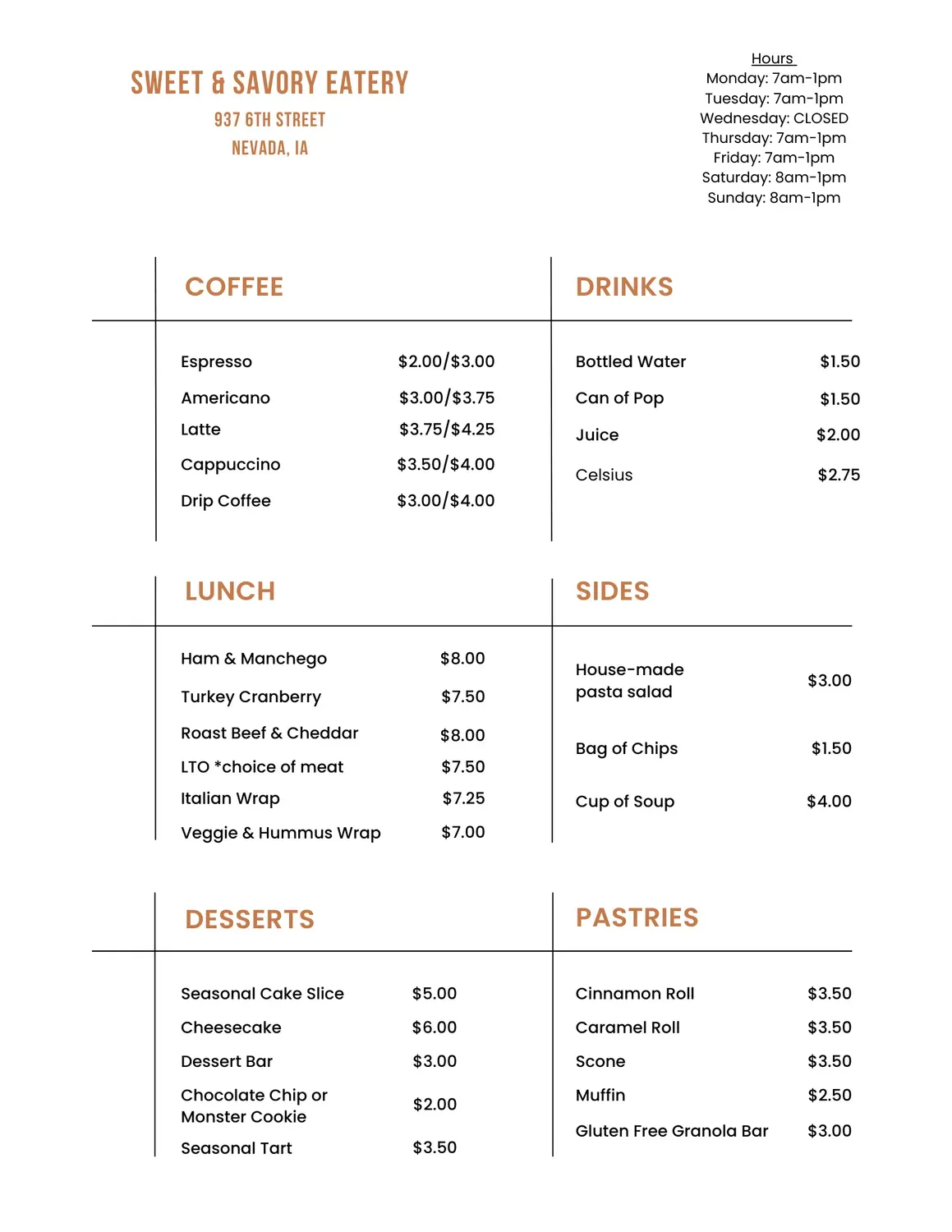 Sweet & Savory LLC Menu | Nevada, IA | Checkle