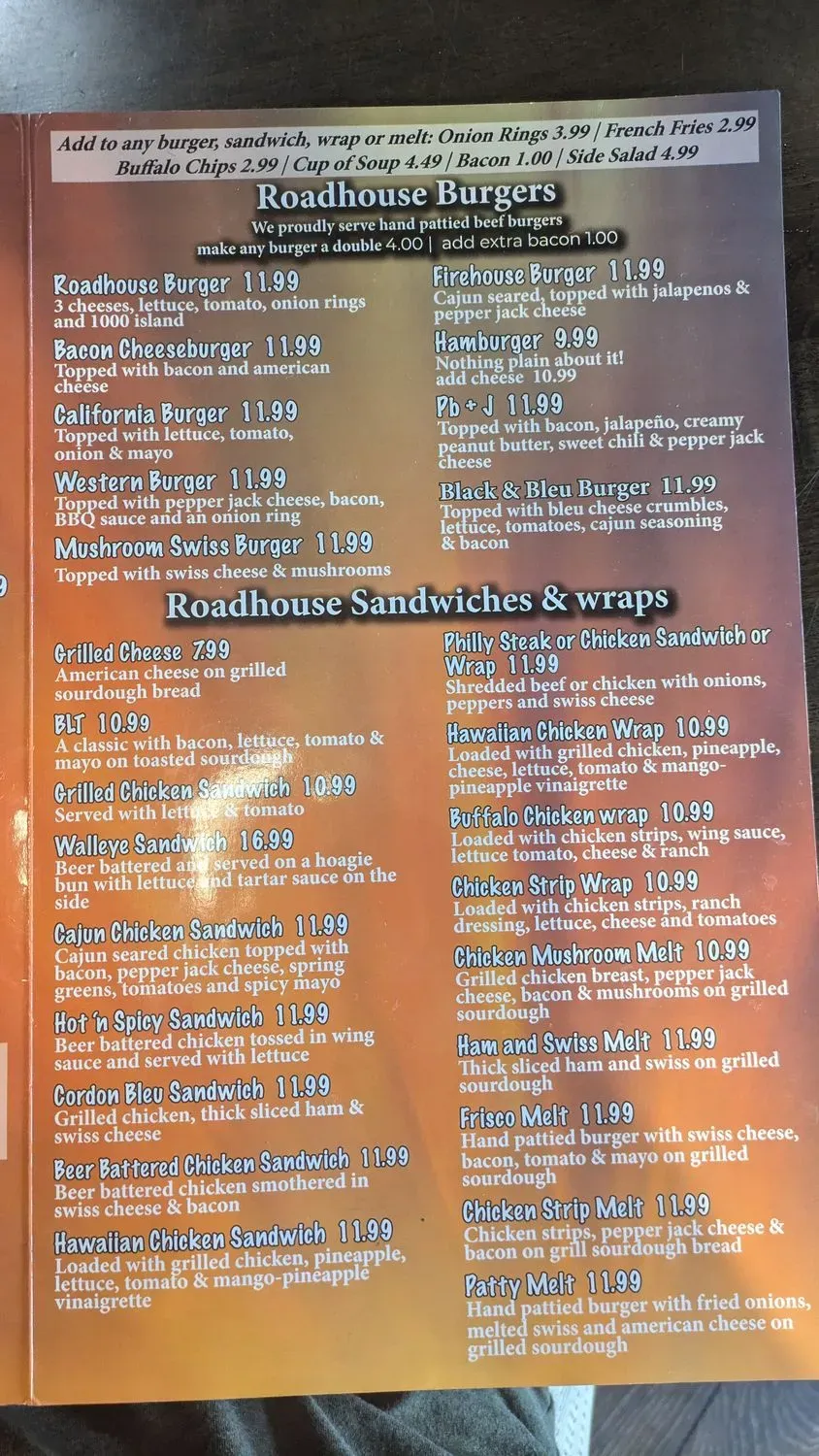 The Roadhouse Menu - Updated October 2025