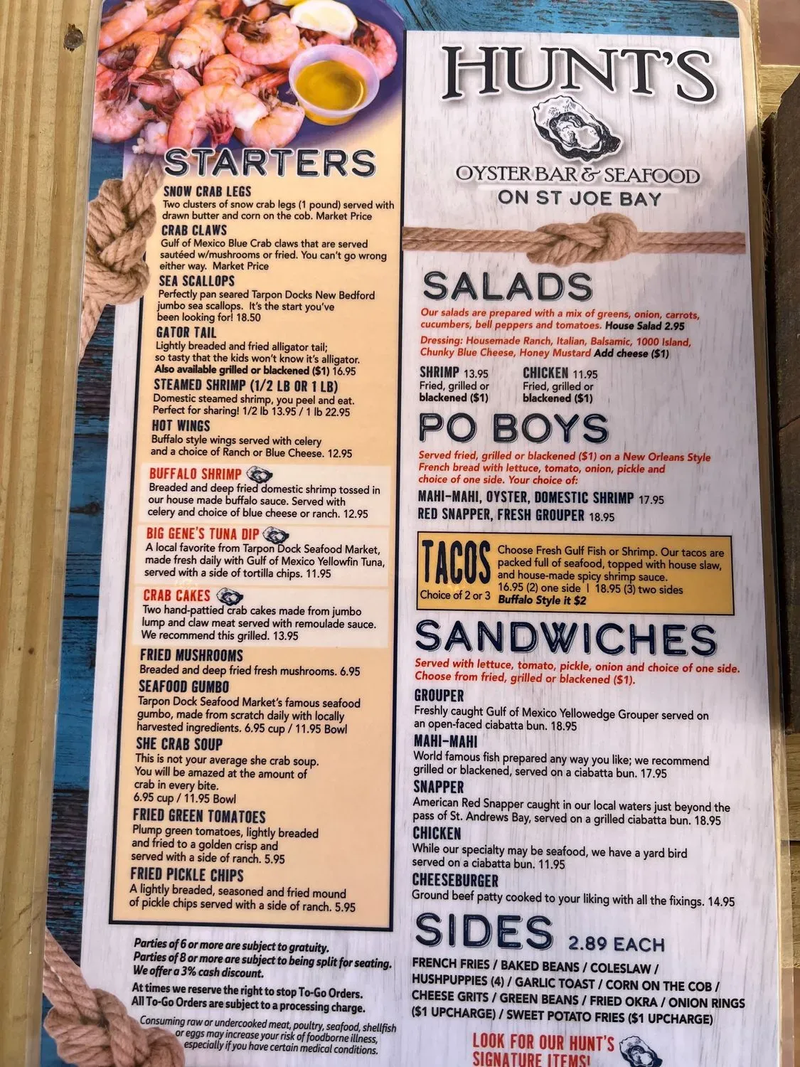 Hunt's on St Joe Bay Menu - Updated October 2025