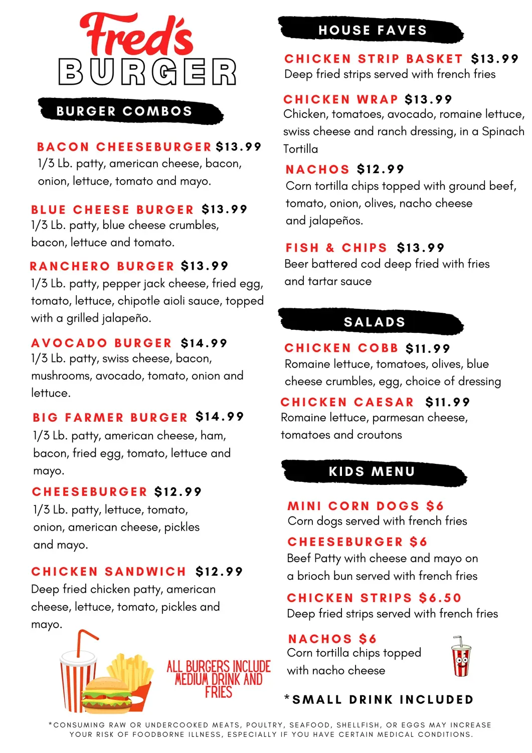 Fred's Burger Menu - Updated October 2025