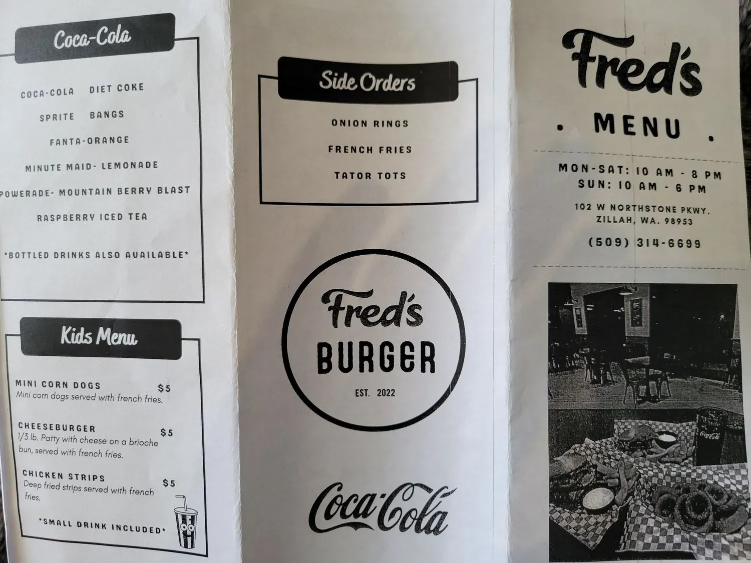 Fred's Burger Menu - Updated October 2025