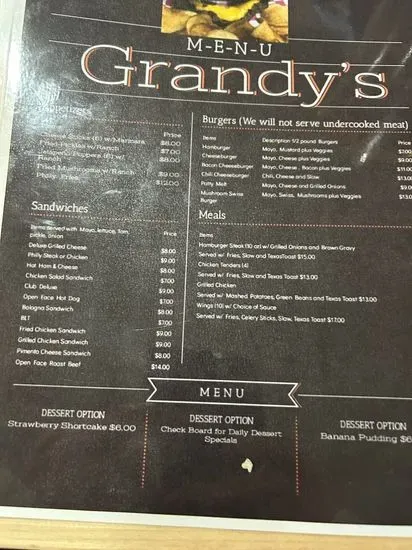 Grandy's Bar and Grill Menu | Crossville, TN | Checkle