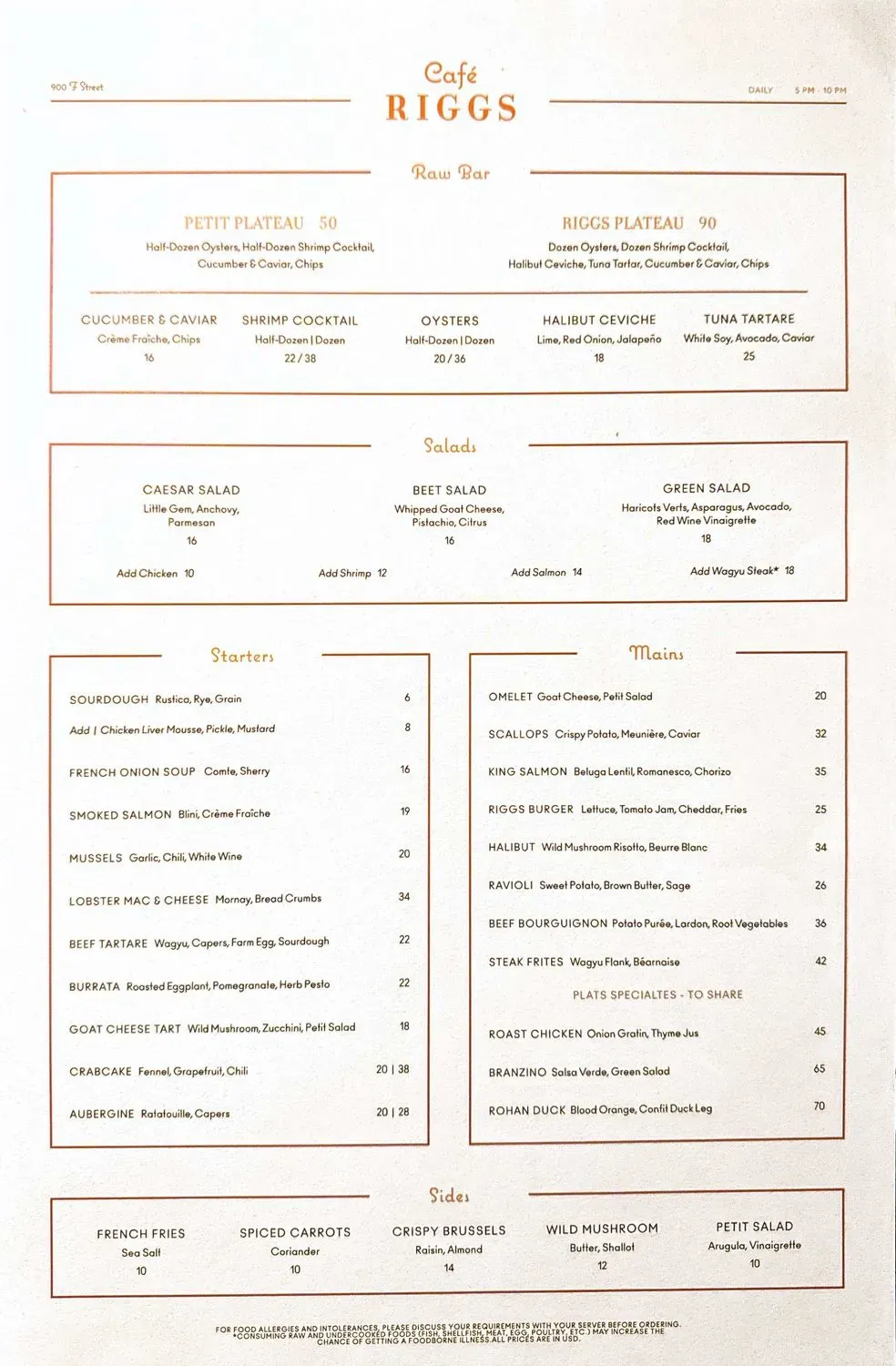 Café Riggs Menu - Updated October 2025
