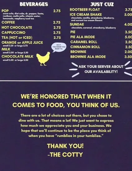 The Cotty- formerly Cottage House Cafe Menu | Menahga, MN | Checkle