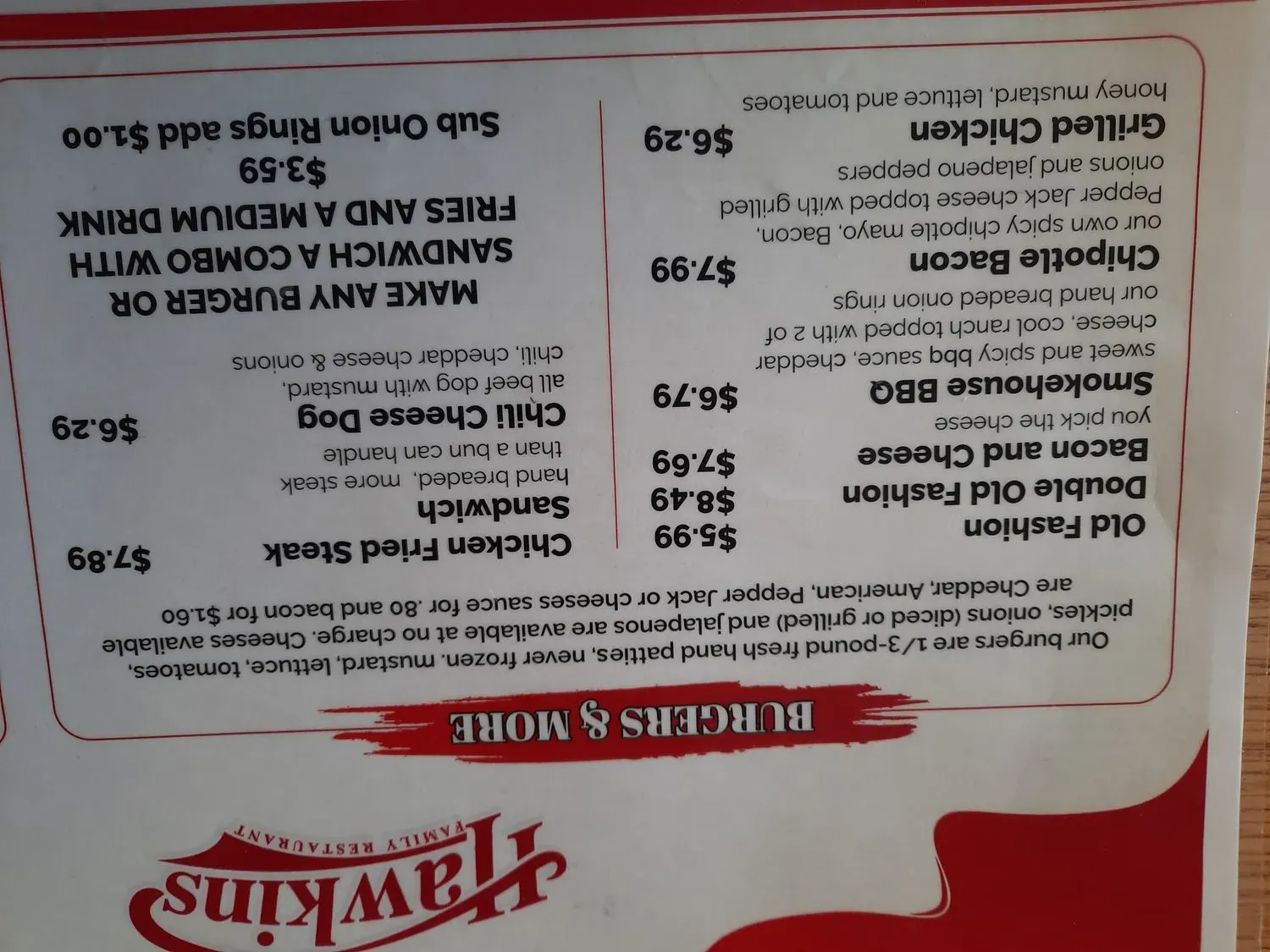 Hawkin's Family Restaurant Menu - Updated October 2025