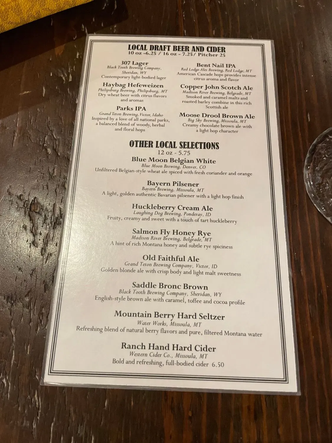 Grant Village Dining Room Menu - Updated October 2025