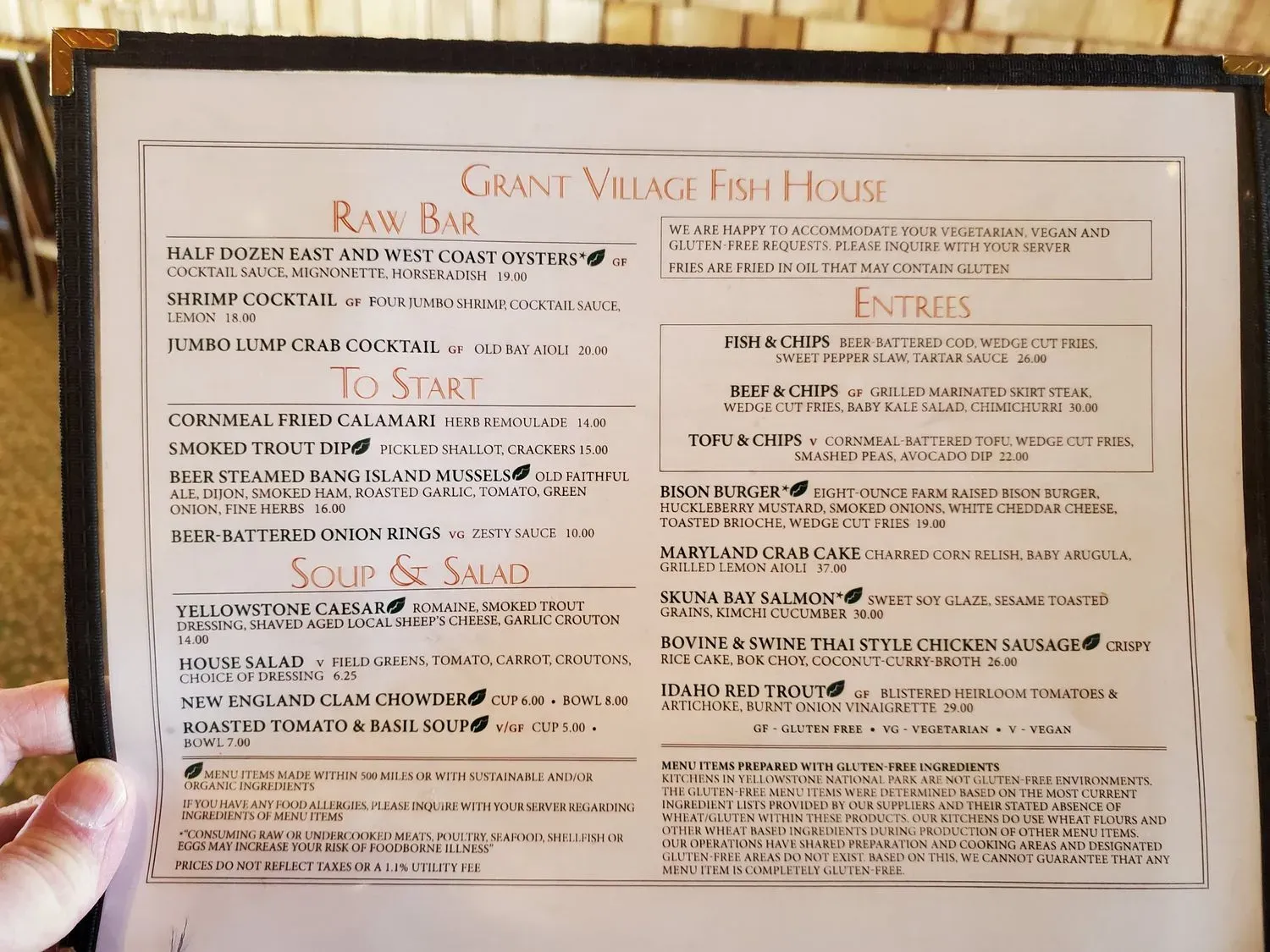 Grant Village Dining Room Menu | Yellowstone National Park, WY | Checkle