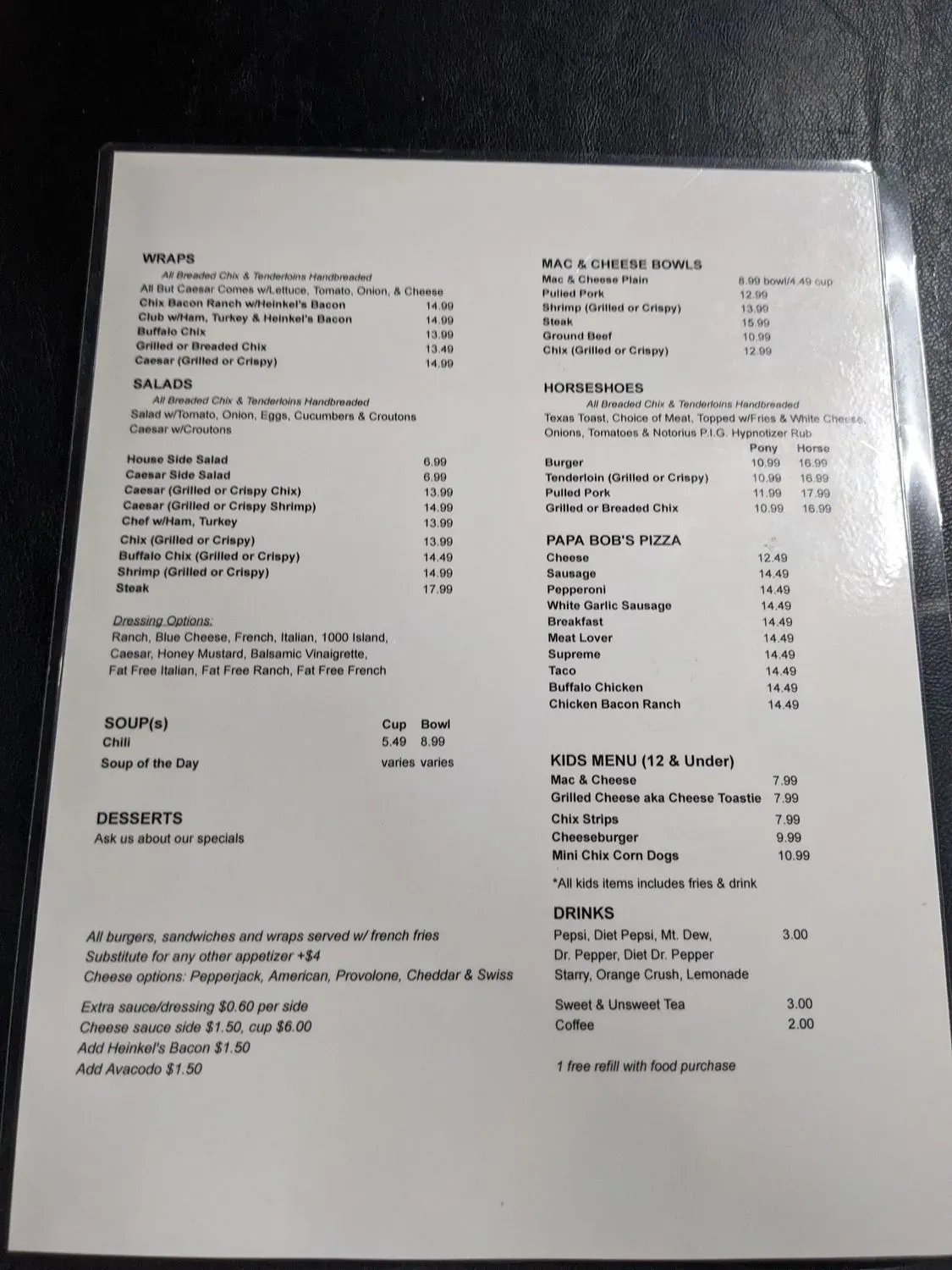Stix on 36 Menu - Updated October 2025