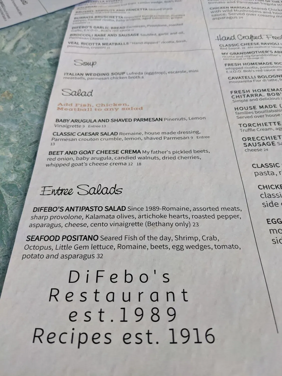 DiFebo's Restaurant Bethany Beach Menu - Updated October 2025
