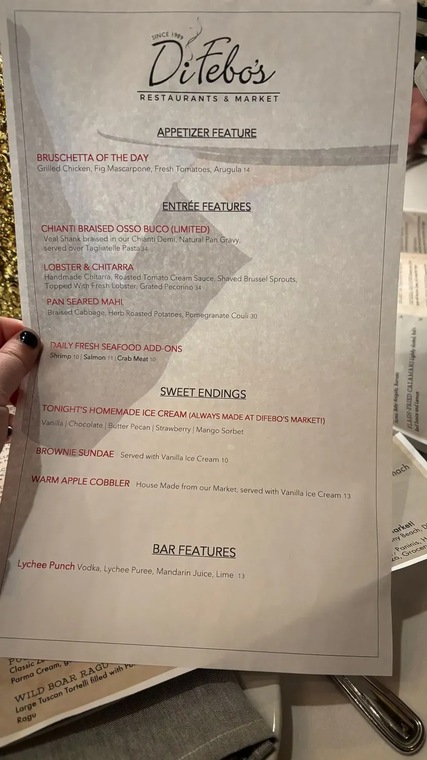 DiFebo's Restaurant Bethany Beach Menu - Updated October 2025