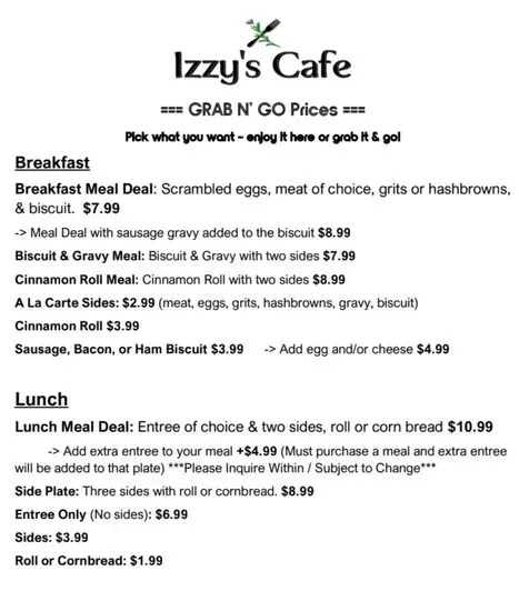 Izzy's Cafe Menu | Apalachicola, FL | Checkle