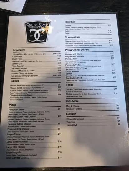 Corner Cove Restaurant & Bar Menu | Hockessin, DE | Checkle