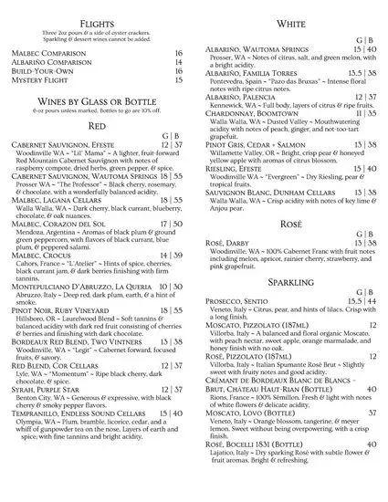 The Nocturnal Hound Wine Bar & Bottle Shop Menu | Tumwater, WA | Checkle