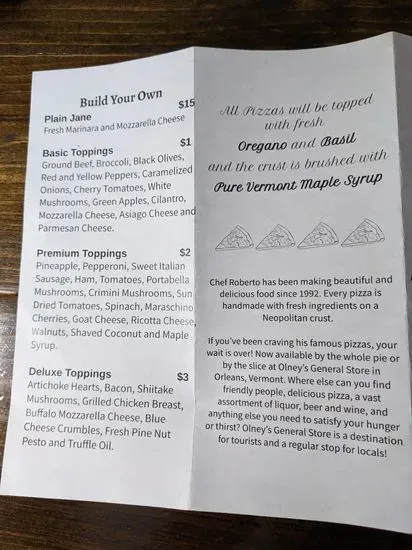 Roberto's Neopolitan Pizza Menu | Barton, VT | Checkle