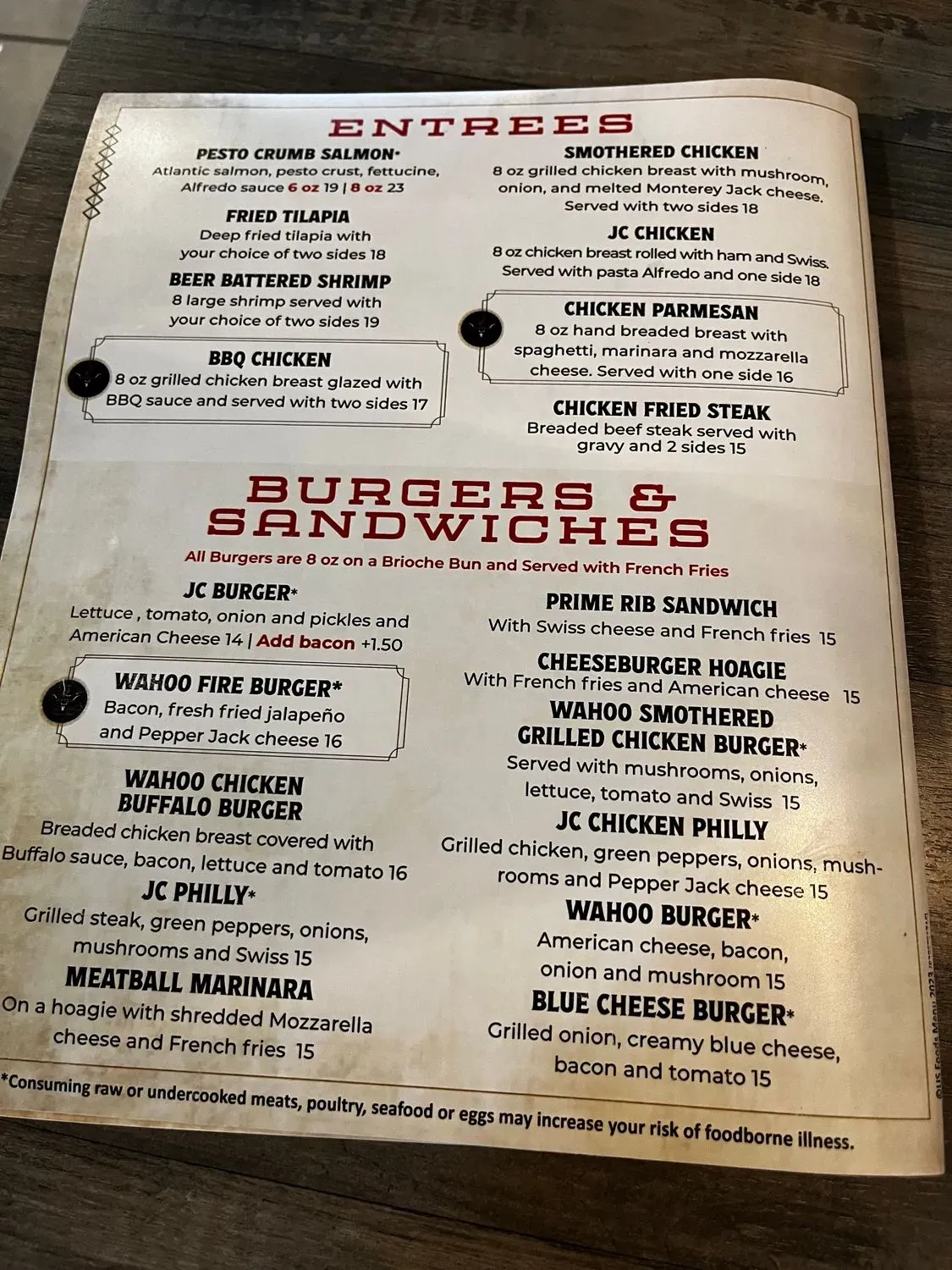 Jc’s Steakhouse Menu - Updated October 2025