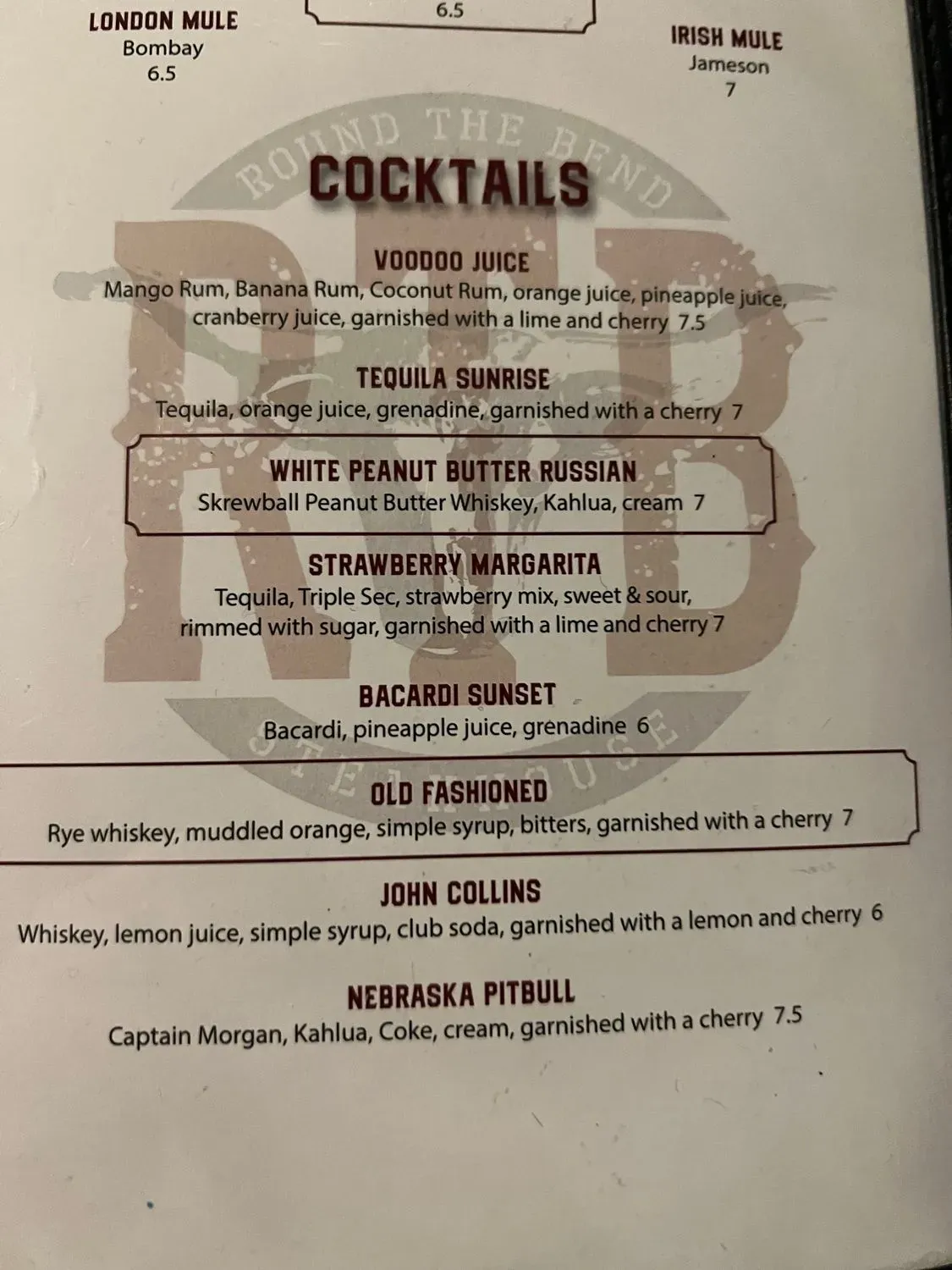 Round the Bend Steakhouse Menu - Updated August 2025