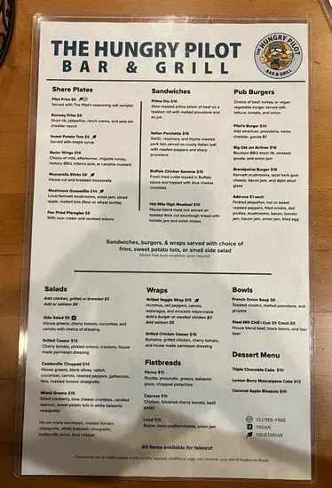 The Hungry Pilot Menu | Coatesville, PA | Checkle