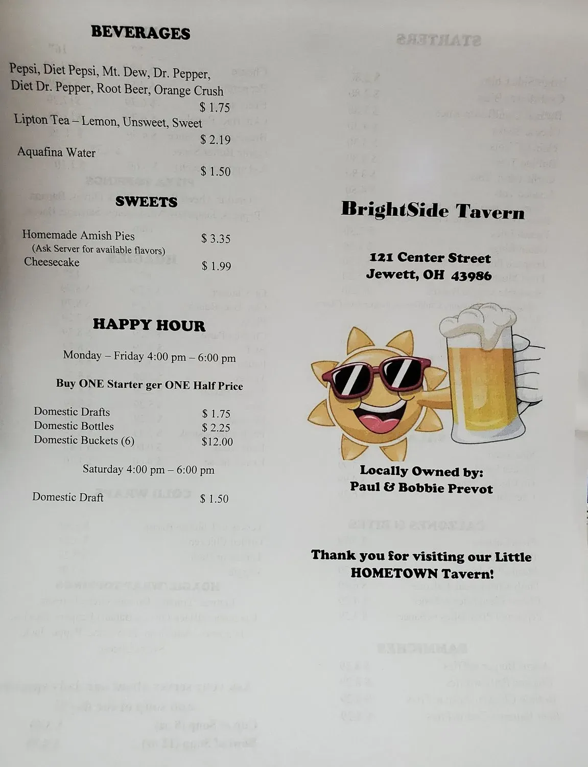 BrightSide Tavern Menu - Updated October 2025
