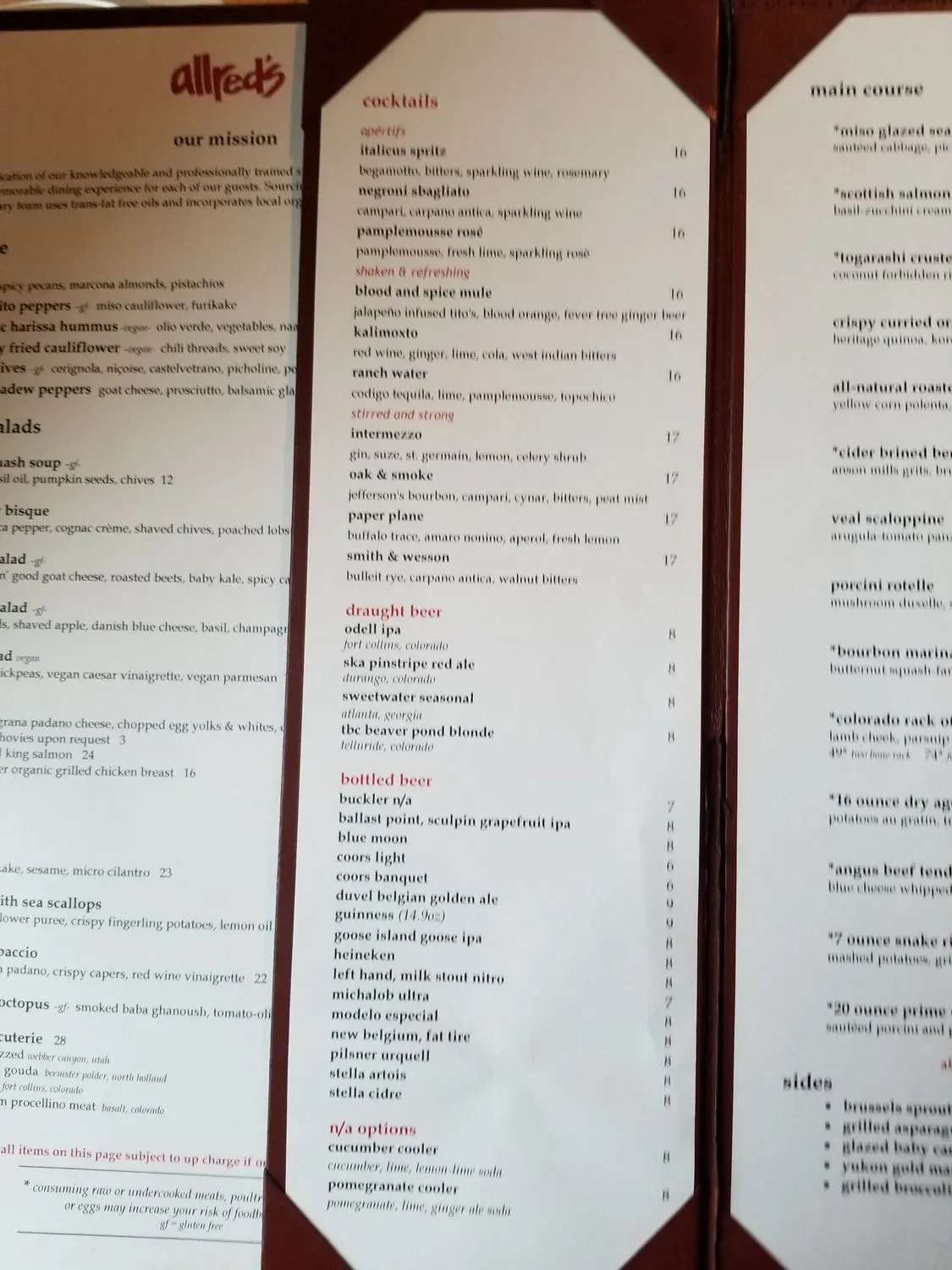 Allred's Menu - Updated October 2025