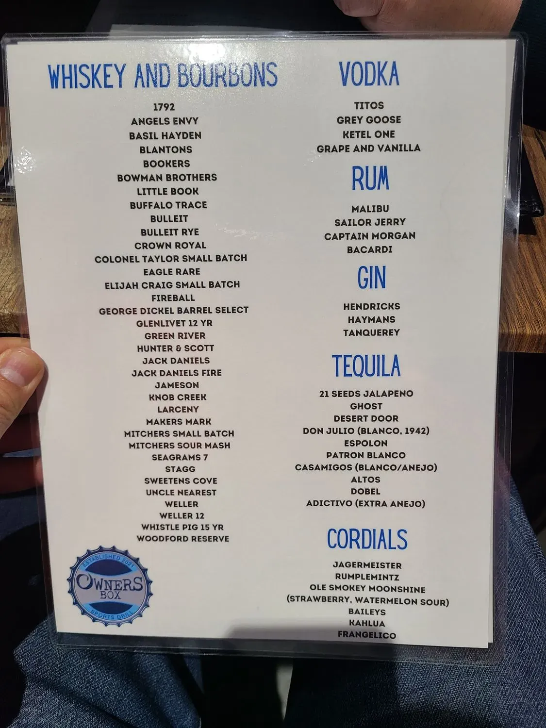 Owners Box Sports Grill Menu - Updated October 2025