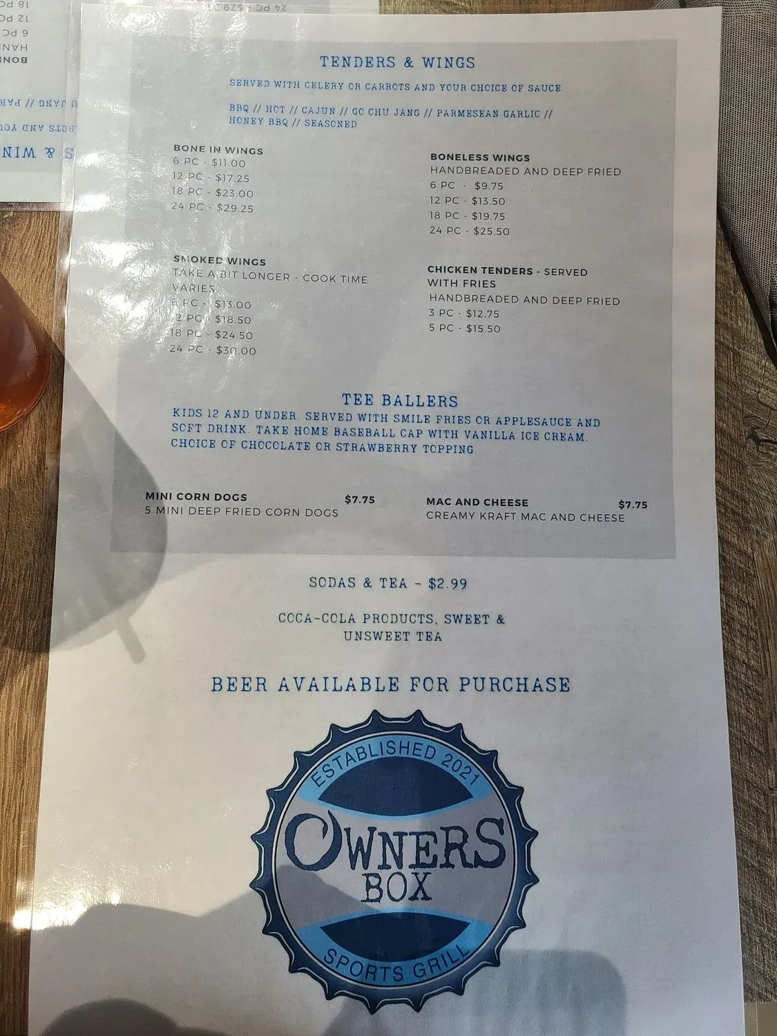 Owners Box Sports Grill Menu | Lakeland, TN | Checkle