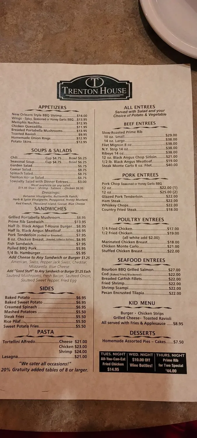 Trenton House Menu - Updated October 2025