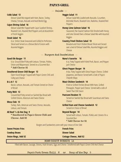Papa's Grill Menu | Delta, CO | Checkle