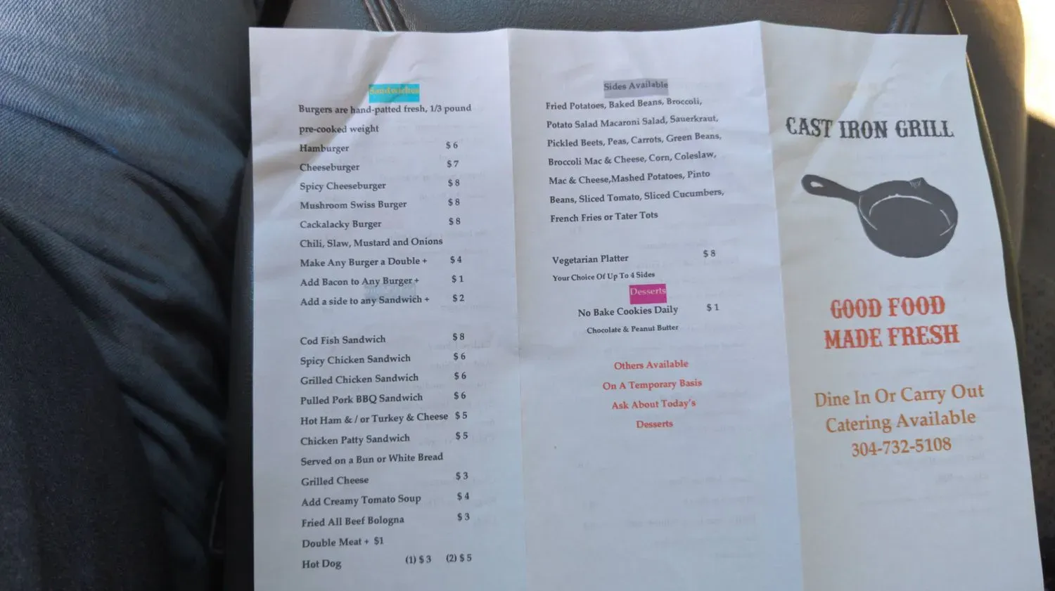 Cast Iron Grill Menu - Updated October 2025