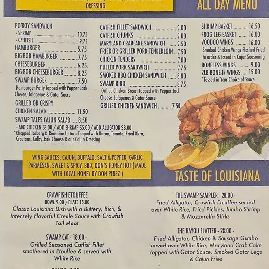 Swamp Tales Menu | Carlyle, IL | Checkle