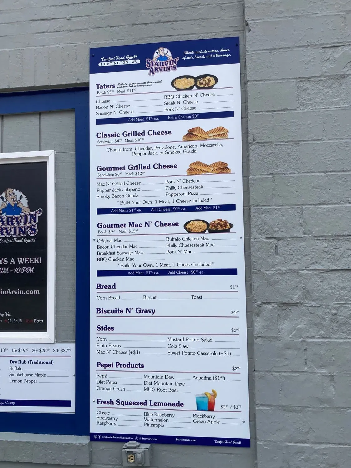 Starvin’ Arvin’s Menu - Updated October 2025
