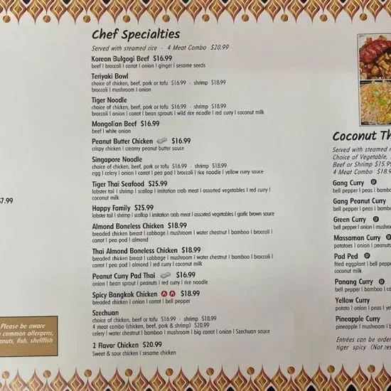 Tiger Thai Restaurant Menu | Cheboygan, MI | Checkle