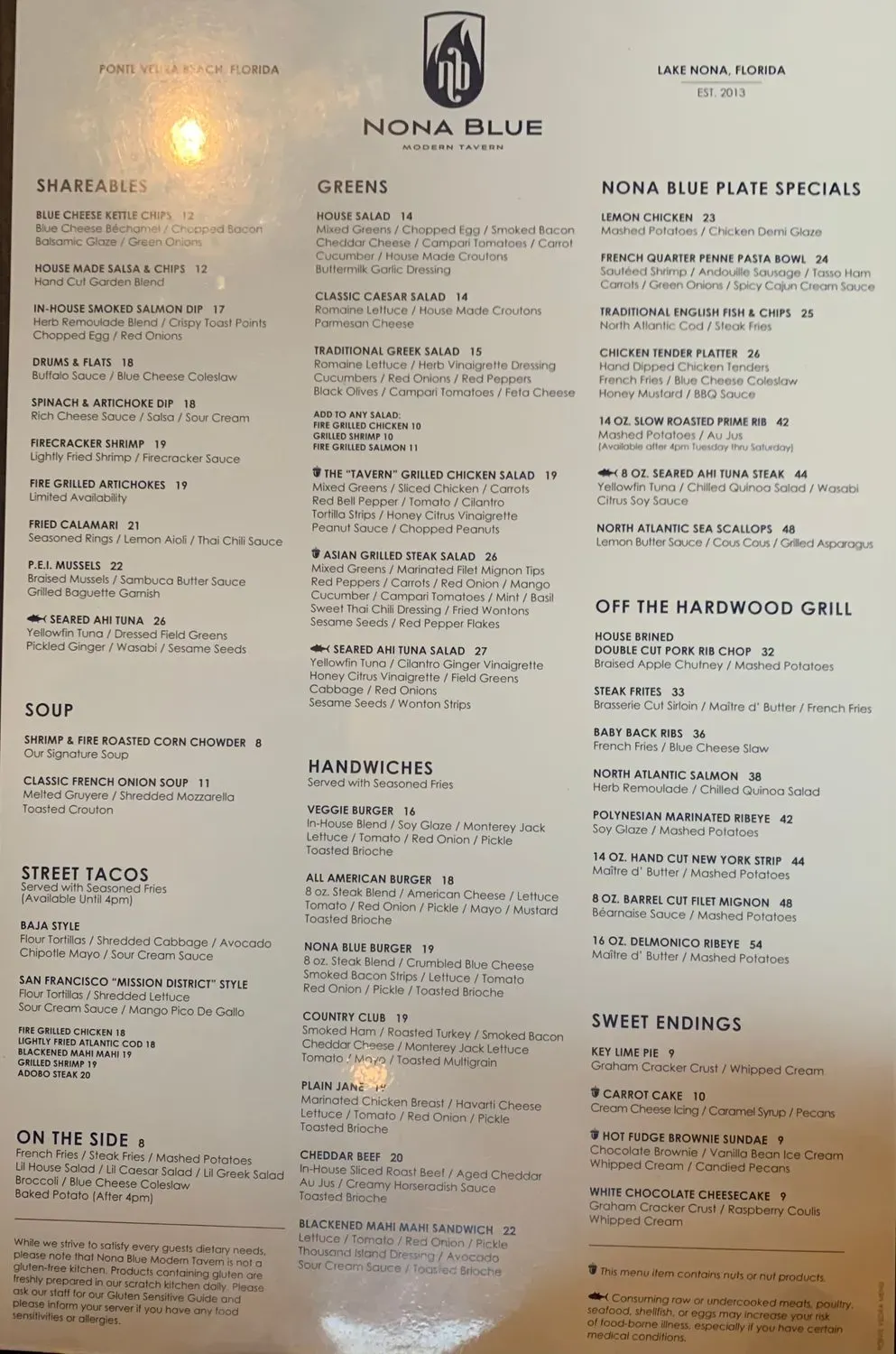 Nona Blue Modern Tavern Menu - Updated October 2025
