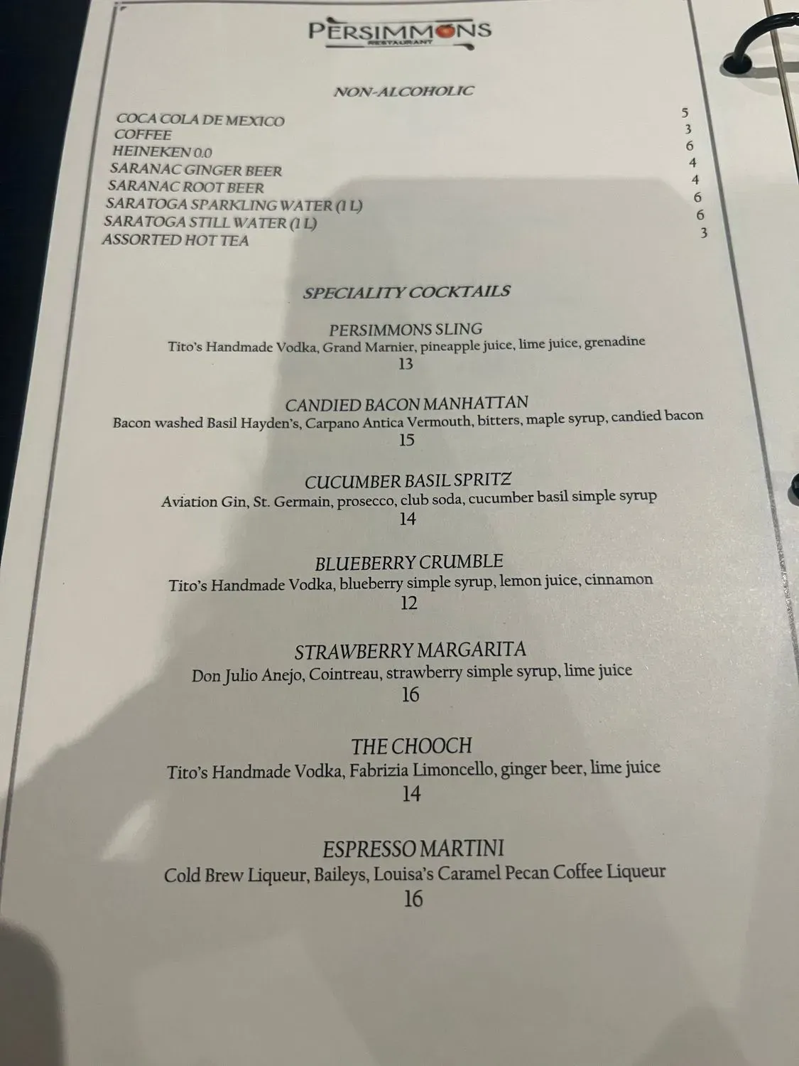 Persimmons Menu - Updated October 2025