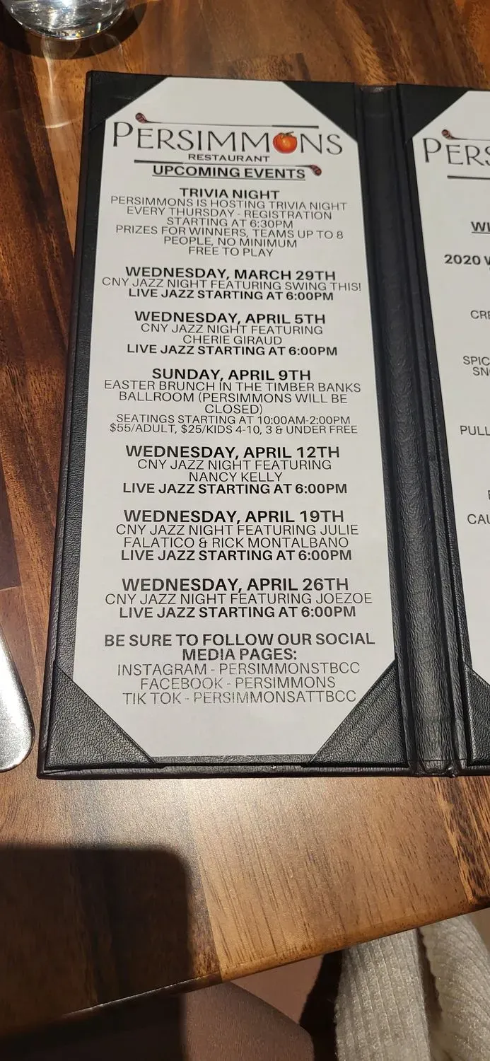 Persimmons Menu - Updated October 2025