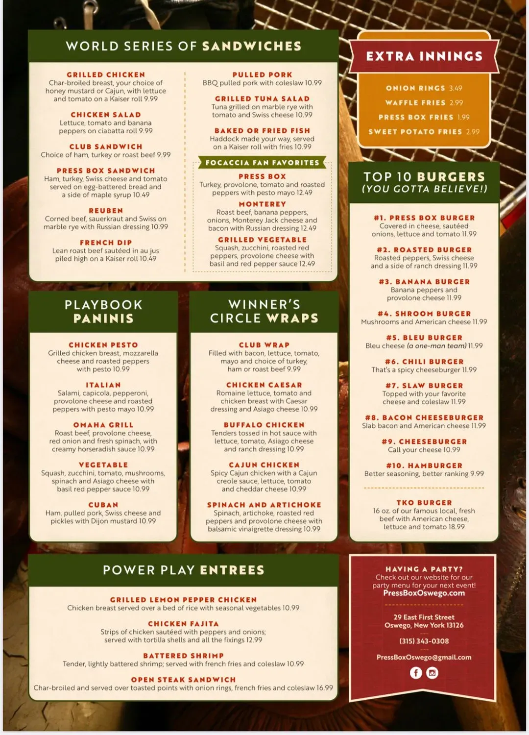 The Press Box Menu - Updated October 2025