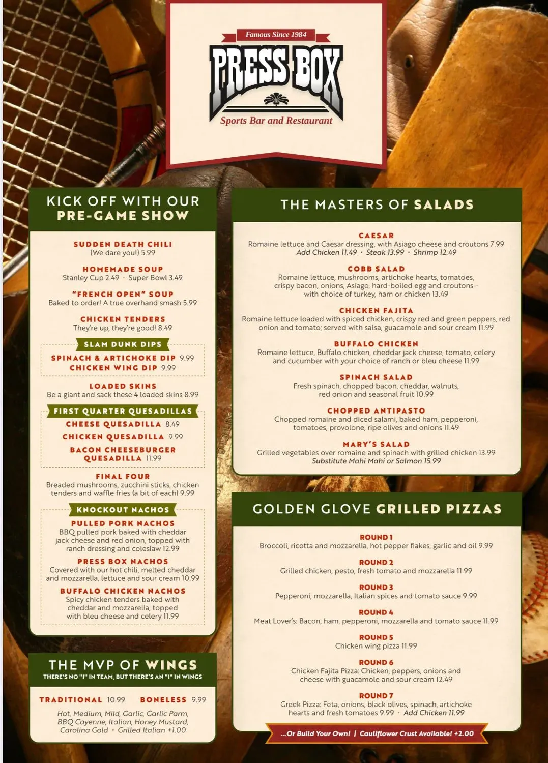 The Press Box Menu - Updated October 2025