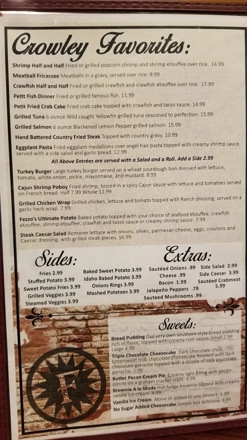 Fezzo's Seafood, Steakhouse and Oyster Bar of Crowley Menu - Updated ...
