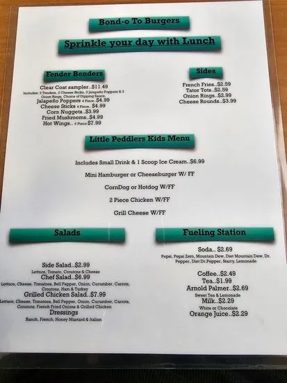 Bond-o To Burgers Menu | Blountville, TN | Checkle