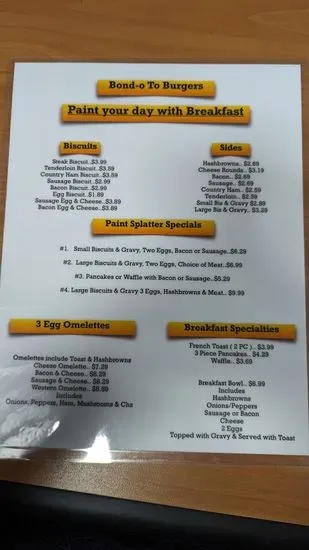 Bond-o To Burgers Menu | Blountville, TN | Checkle