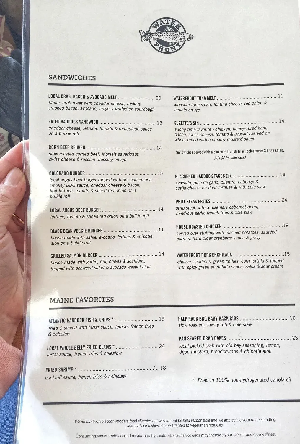 The Waterfront Restaurant Menu - Updated October 2025